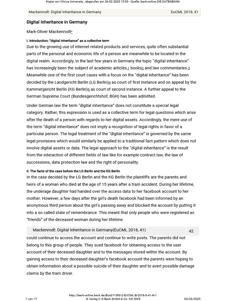 Digital Inheritance in Germany - Beck-Online | PDF | Contractual Term | Inheritance