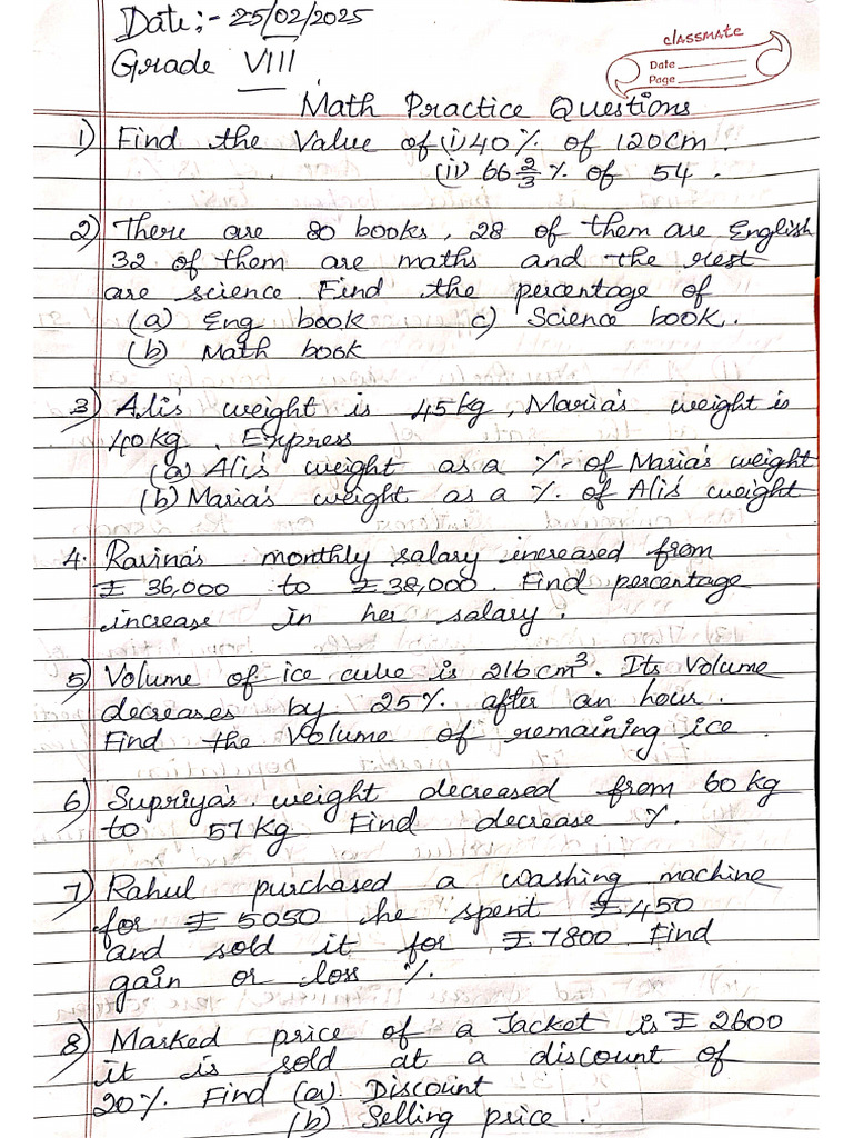 Grade 8 Math Practice Questions 2 | PDF