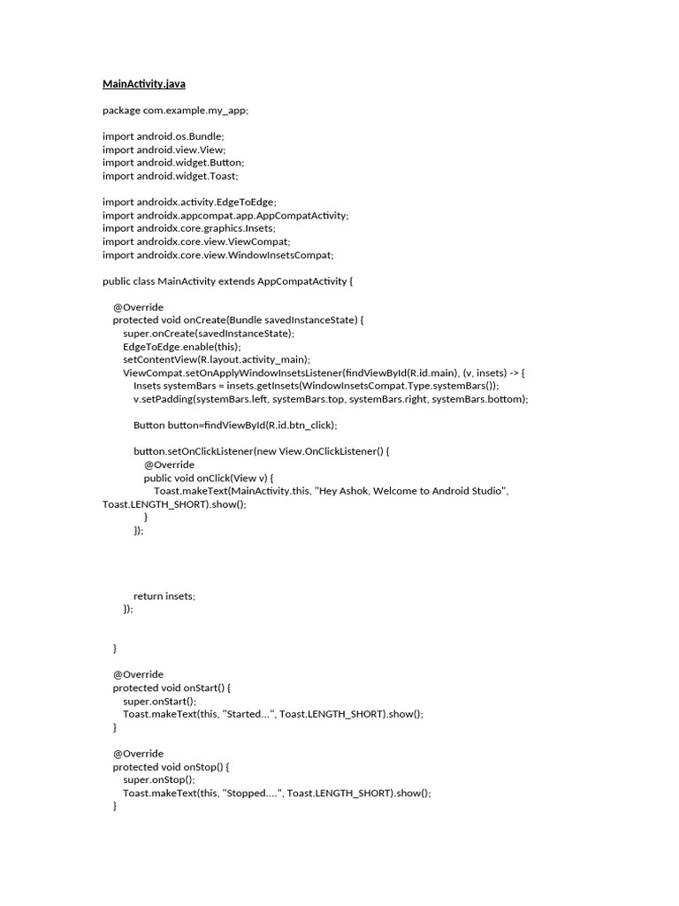 Android MainActivity Lifecycle Example | PDF