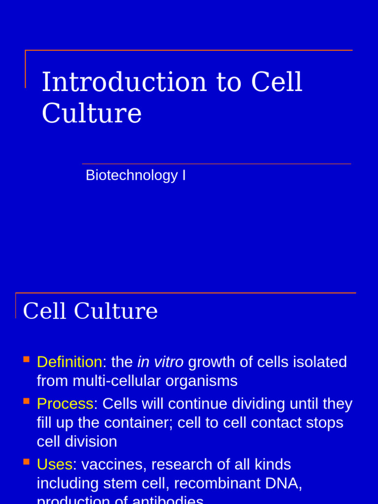 Introduction to Cell Culture Techniques | PDF
