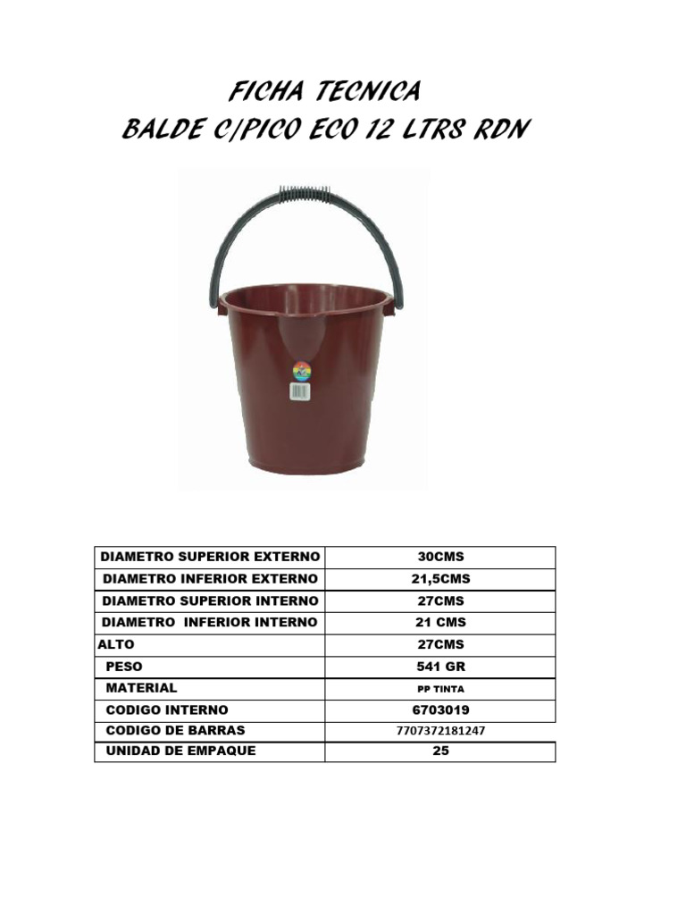 Ft. Balde 12 Litros - Con - Pico - RDN | PDF