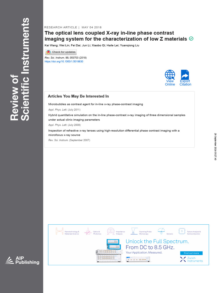 The Optical Lens Coupled X-Ray In-Line Phase Contrast Imaging System ...