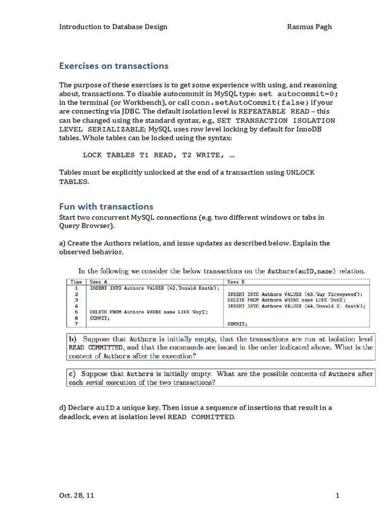 MySQL Transaction Exercises | PDF