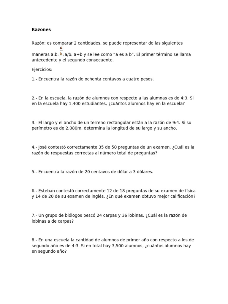 Razones Proporciones Porcentajes | PDF | Porcentaje