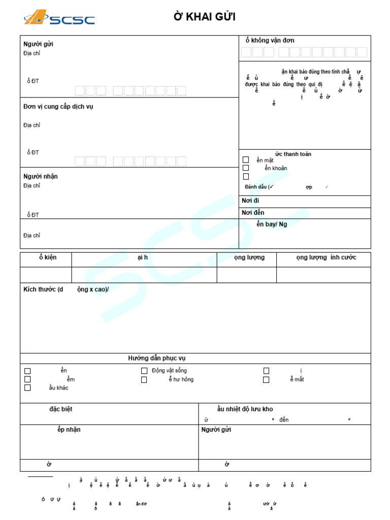 Tờ khai gửi hàng SCSC | PDF