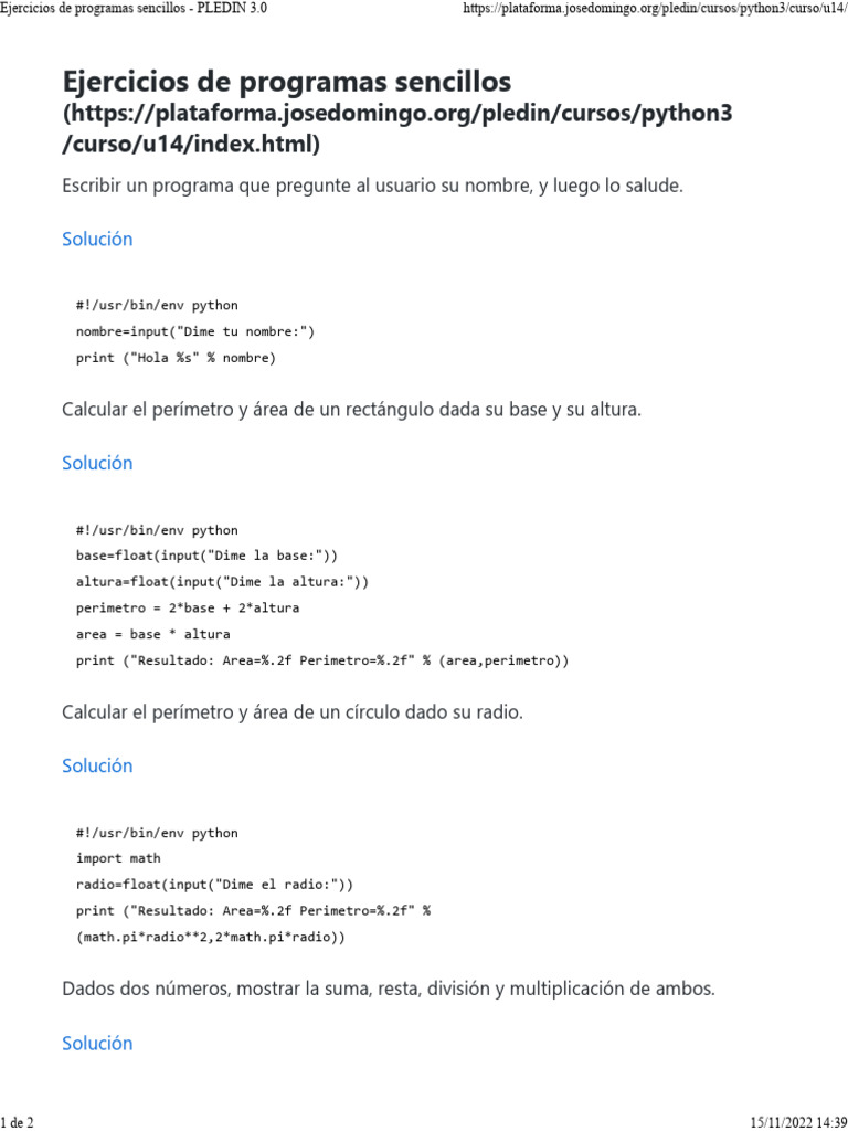 ejercicios resueltos en phyton - sentencias basicas | PDF | Python (lenguaje de programación ...