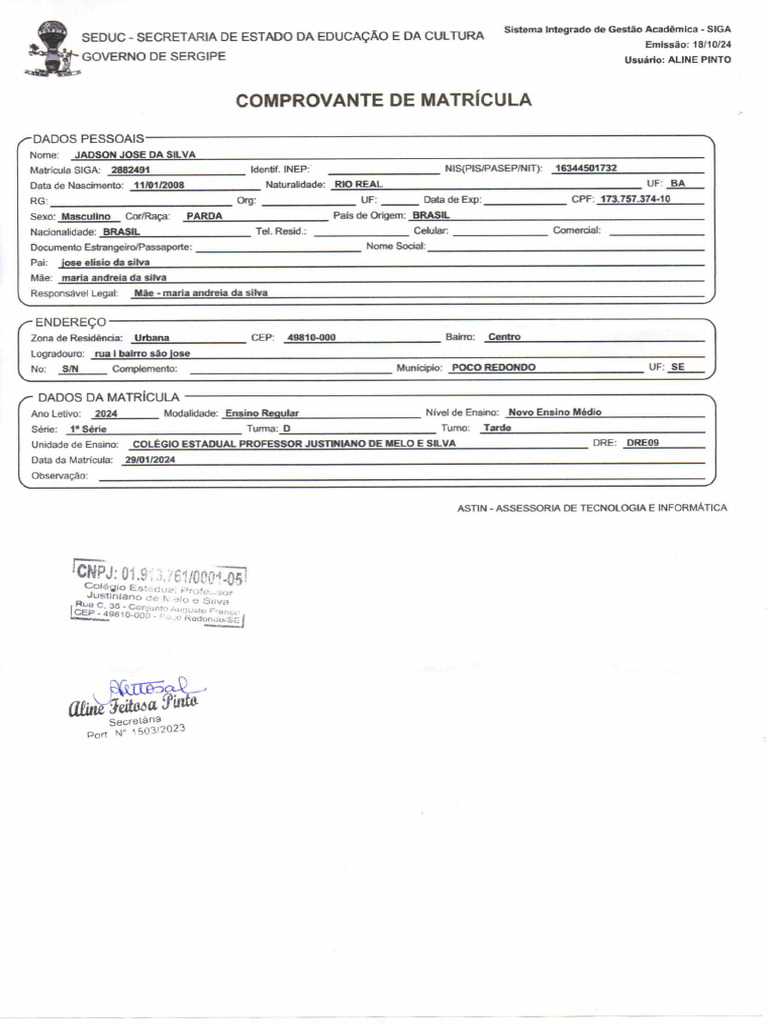 COMPROVANTE DE MATRICULA | PDF