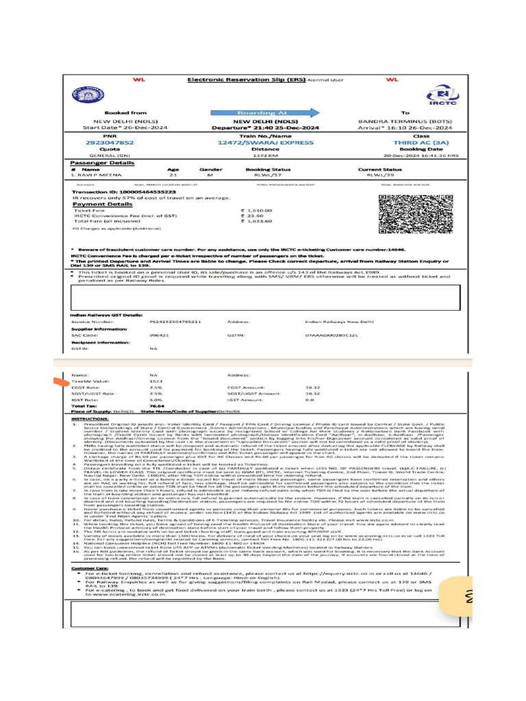 Dehli to BDTS Jn. | PDF