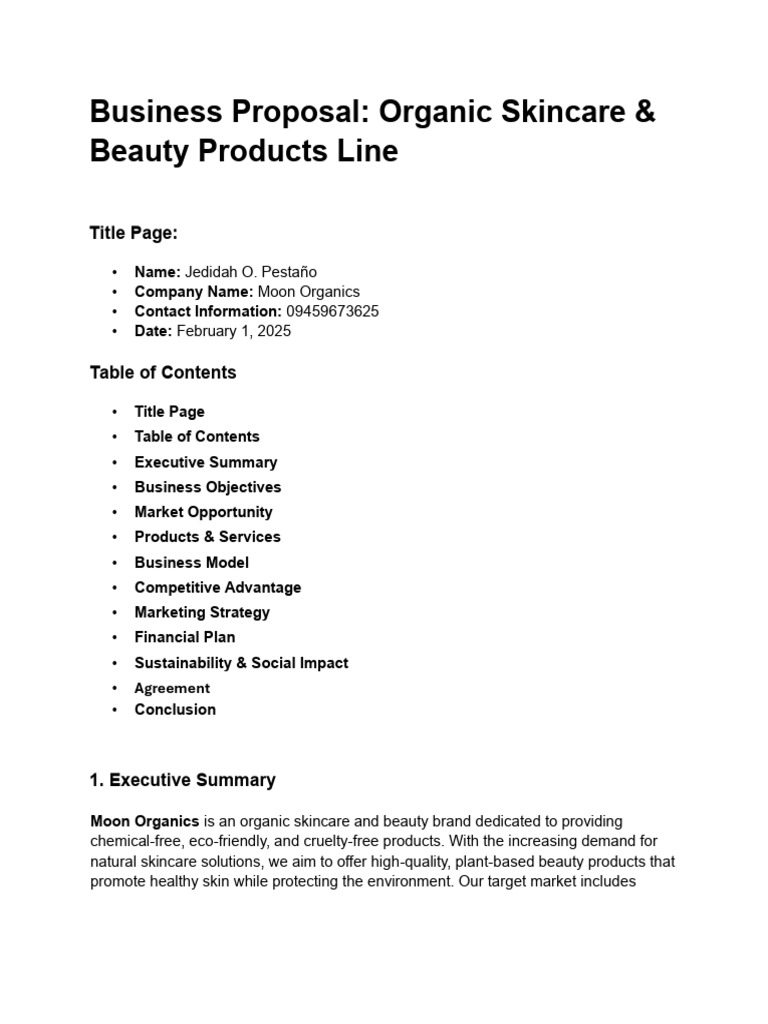 Organic Skincare Business Proposal | PDF | Cosmetics | Marketing
