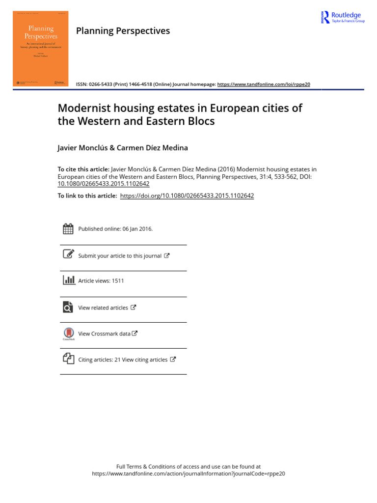 Modernist Housing Estates in European Cities of The Western and Eastern ...