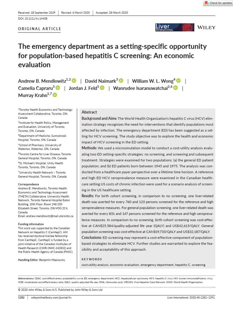 2 - 2019, Mendlowitz Et Al. | PDF | Hepatitis C | Screening (Medicine)