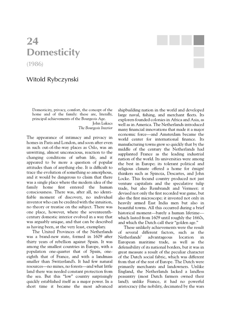 01.RYBCZYNSKI, W. - Domesticity - 1986 | PDF | Chair
