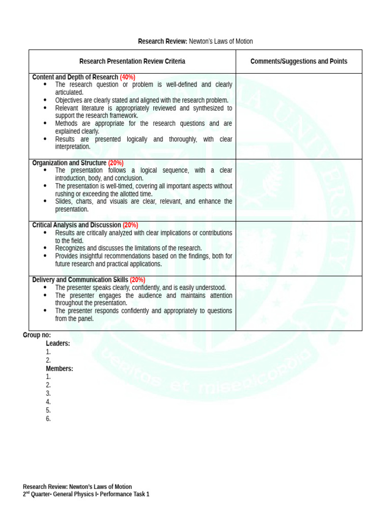 Research Review Presentation and Ppaer Grading Criteria | PDF