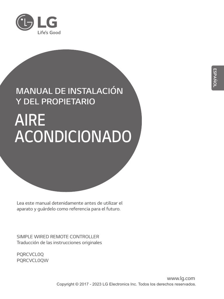 Termostato LG PQRCVCL0QW | PDF | Control remoto | Tornillo