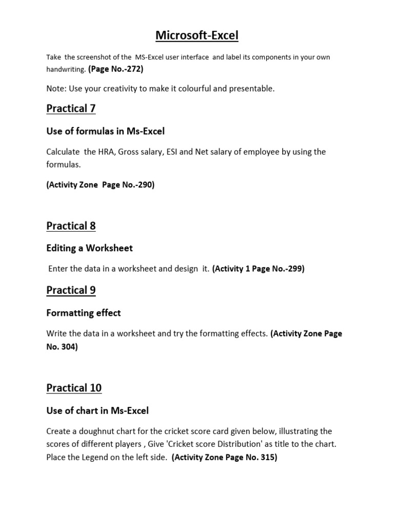 Excel Practical Activities and Formulas | PDF