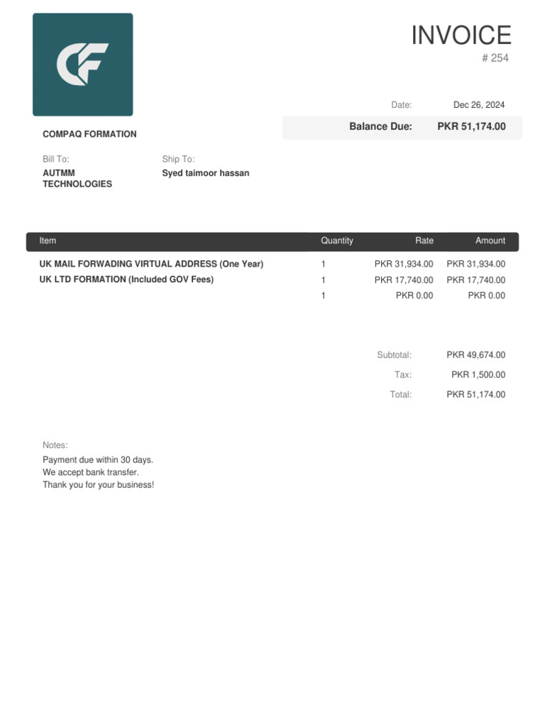 Invoice Taimoor | PDF