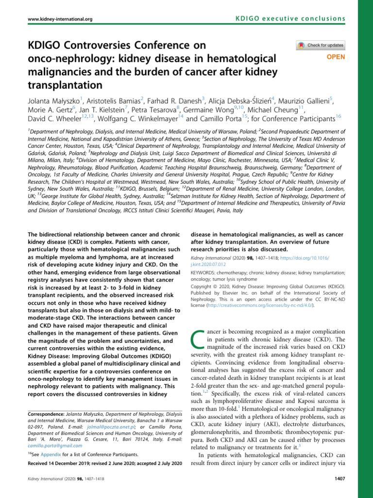 KDIGO-Controversies-Conference-on-onco-nephrology--kidney-dise_2020_Kidney-I | PDF | Multiple ...