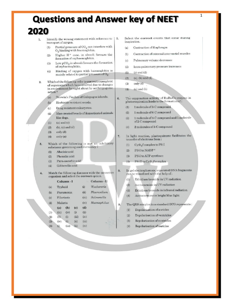 NEET 2020 Question Paper | PDF
