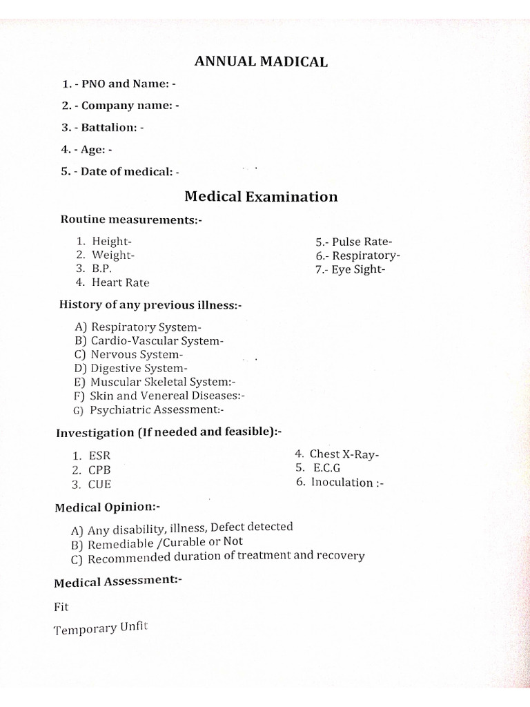 Annual Medical Form | PDF