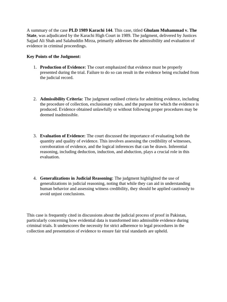 Summary PLD 1989 Kar 144 | PDF