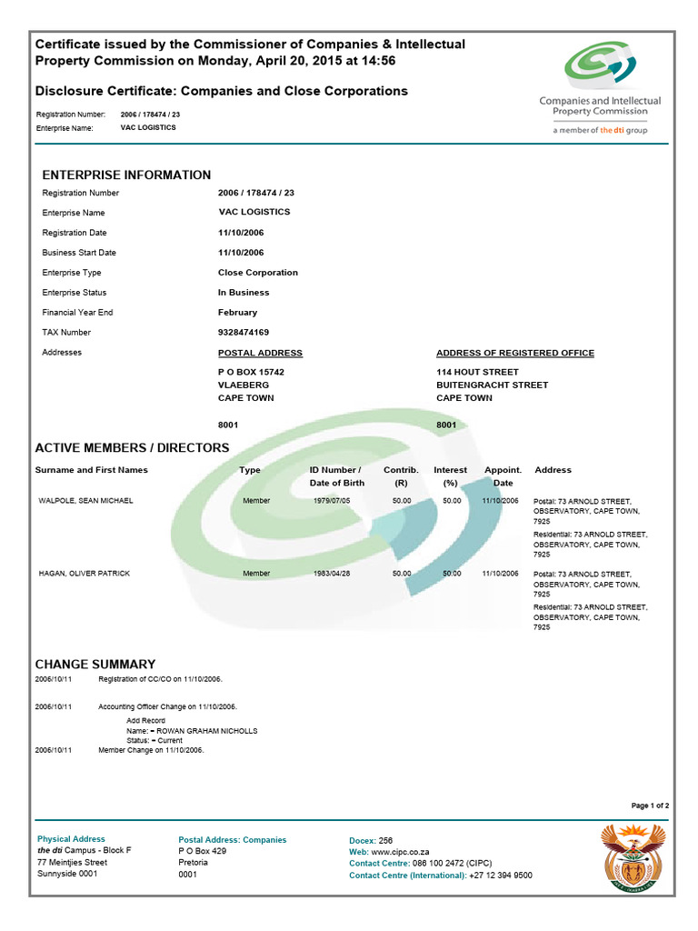 Cipc Document - Complete | PDF