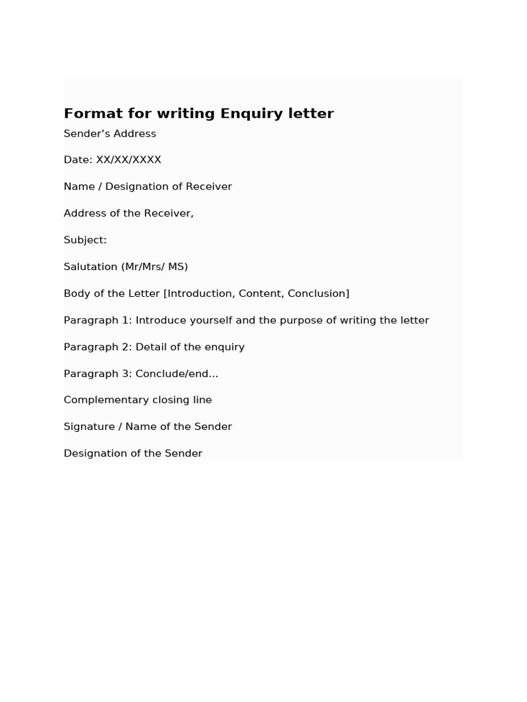 Format For Writing Enquiry Letter | PDF