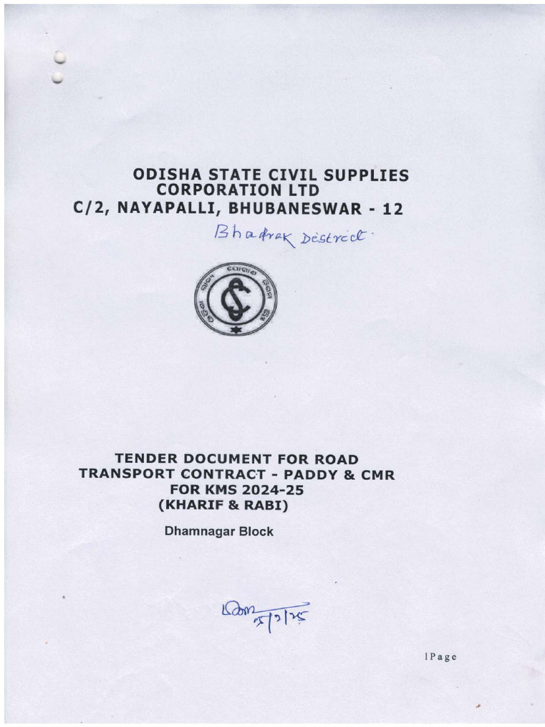 Odisha Paddy & CMR Transport Tender 2024-25 | PDF | Business
