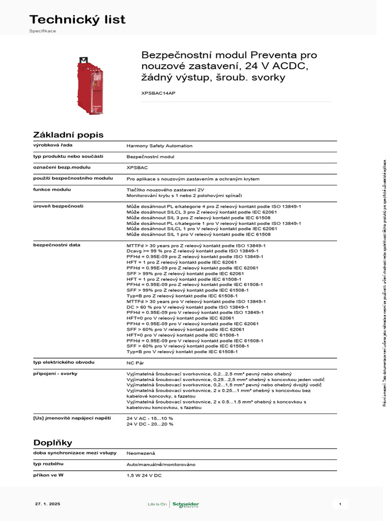 Schneider Electric - Preventa-XPSU - XPSBAC14AP | PDF