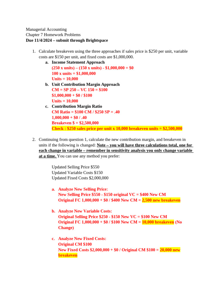 7 - CH 7 Homework Problems - Handout - ANSWERS | PDF | Business ...