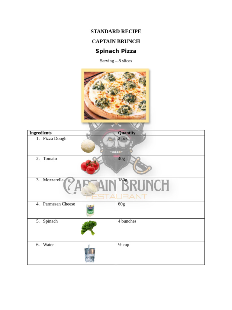 Spinach Pizza Recipe for 8 Slices | PDF