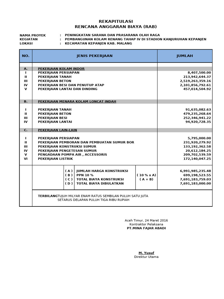 RAB KOLAM TERBARU Koreksi XLSX | PDF