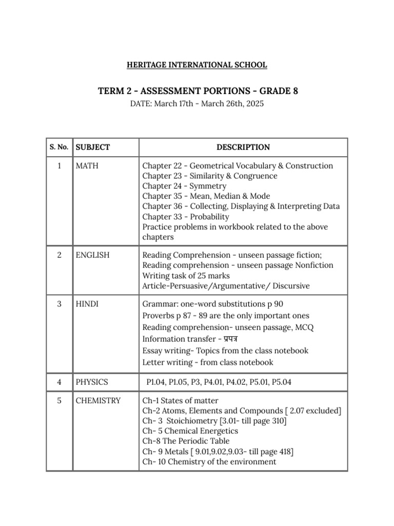 Grade 8 Term 2 Assessment Guide | PDF