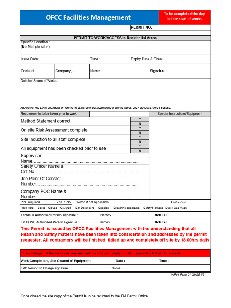 Work Access Permit for Residential Areas | PDF | Working Conditions ...