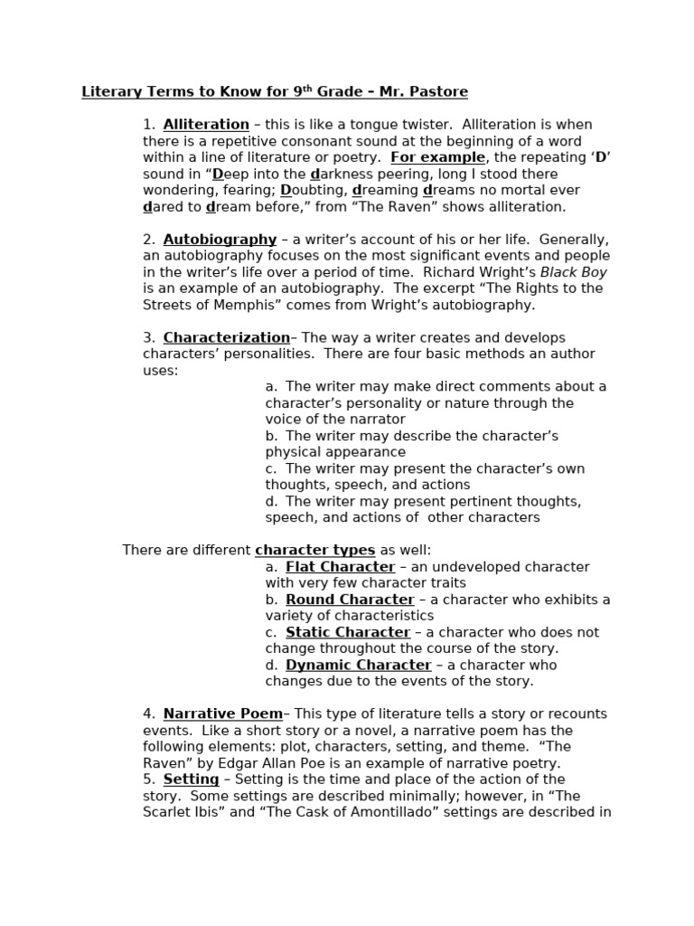 Literary Terms To Know For 9th Grade | PDF | Poetry | Rhyme