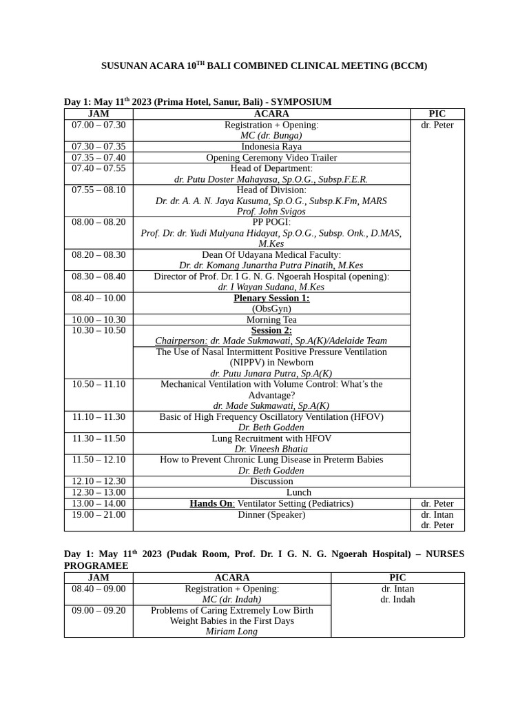 Susunan Acara 10th Bali Combined Clinical Meeting (Pediatrics Only) | PDF | Pulmonology ...