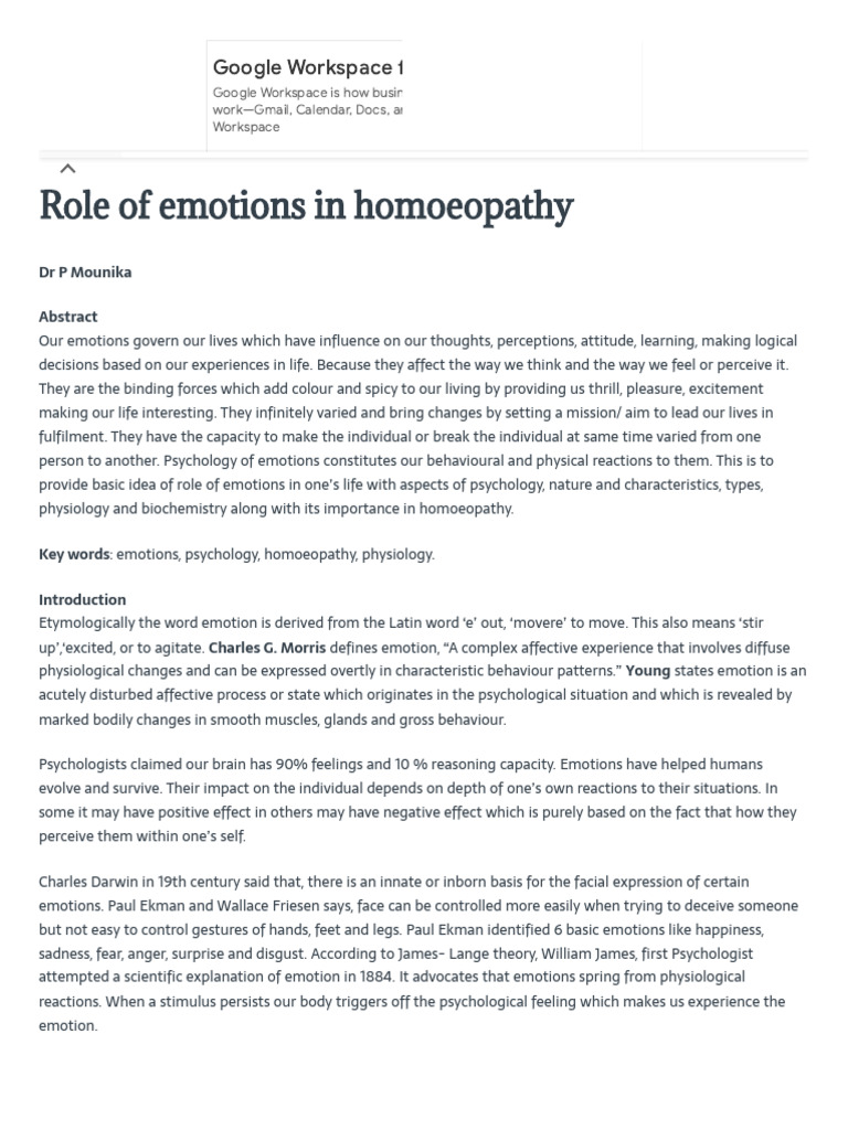 Emotions and Their Role in Homoeopathy | PDF | Emotions | Mental Health