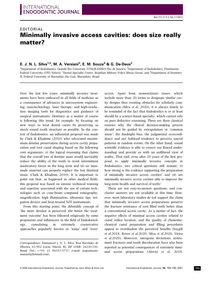 Int Endodontic J - 2021 - Silva - Minimally Invasive Access Cavities ...