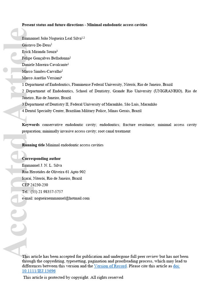 Int Endodontic J - 2022 - Silva - Present Status and Future Directions ...