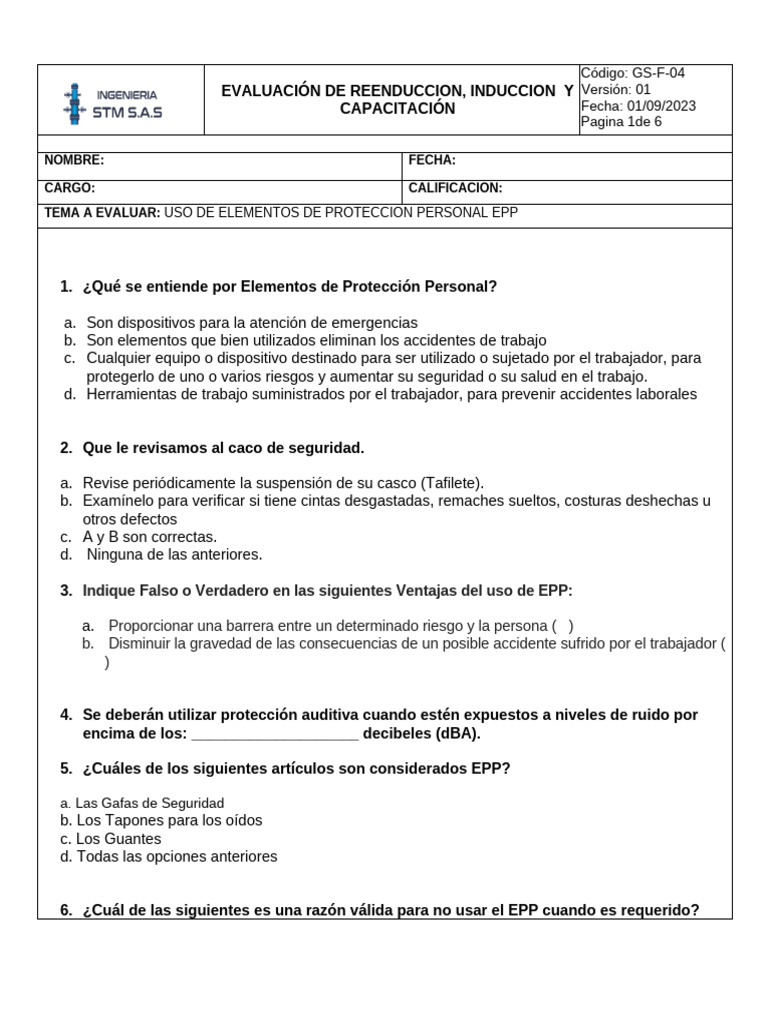 Evaluacion Uso de Epp | PDF | ruido