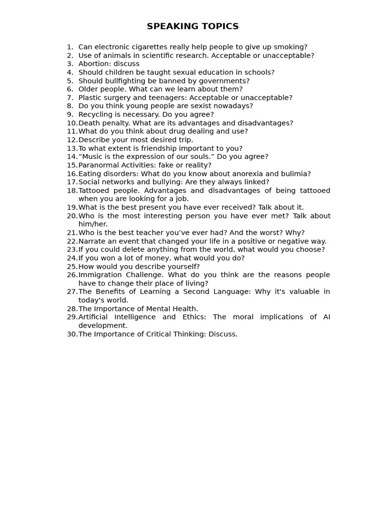 Speaking Topics | PDF