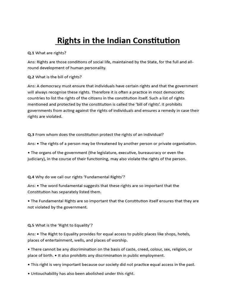 Rights in the Indian Constitution Explained | PDF | Writ | Detention ...