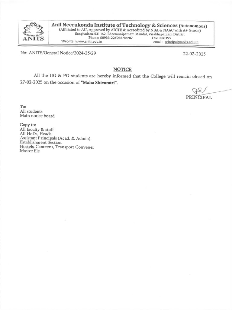 Maha Shivaratri Holiday Notice | PDF