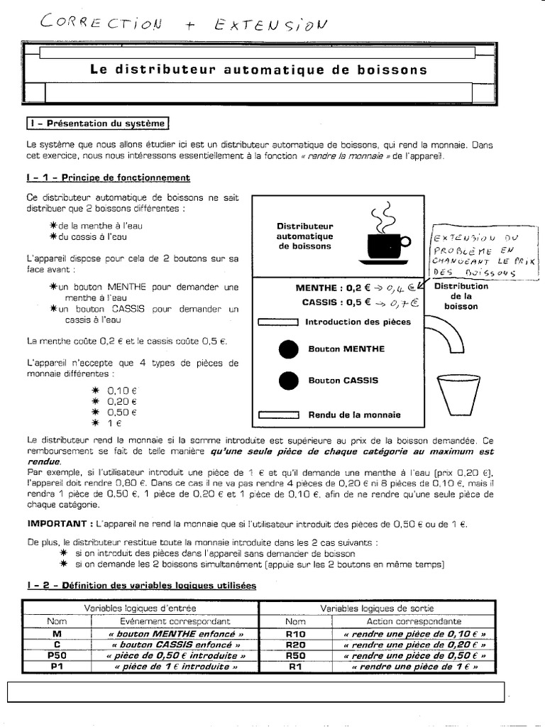 Exo Distributeur de Boissons Correction | PDF
