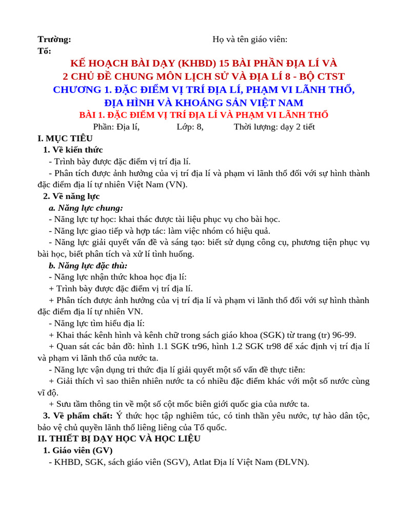 GA Dia Li 8 CTST Hoc Ki 1 | PDF