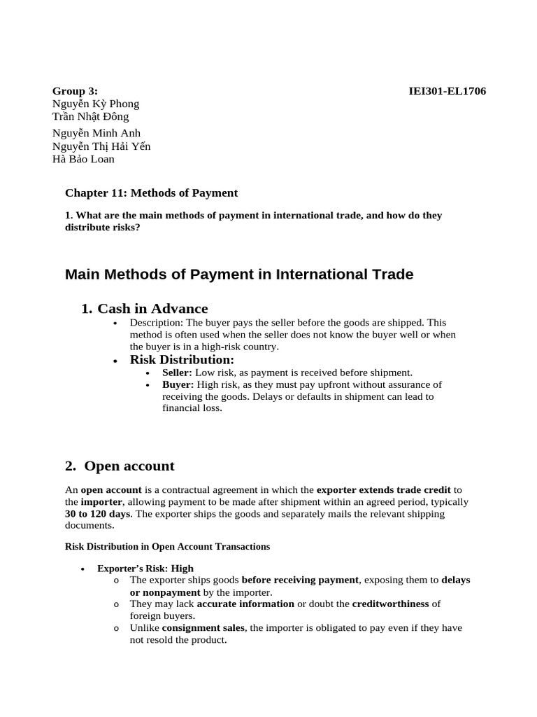 International Trade Payment Methods Explained | PDF | Letter Of Credit ...