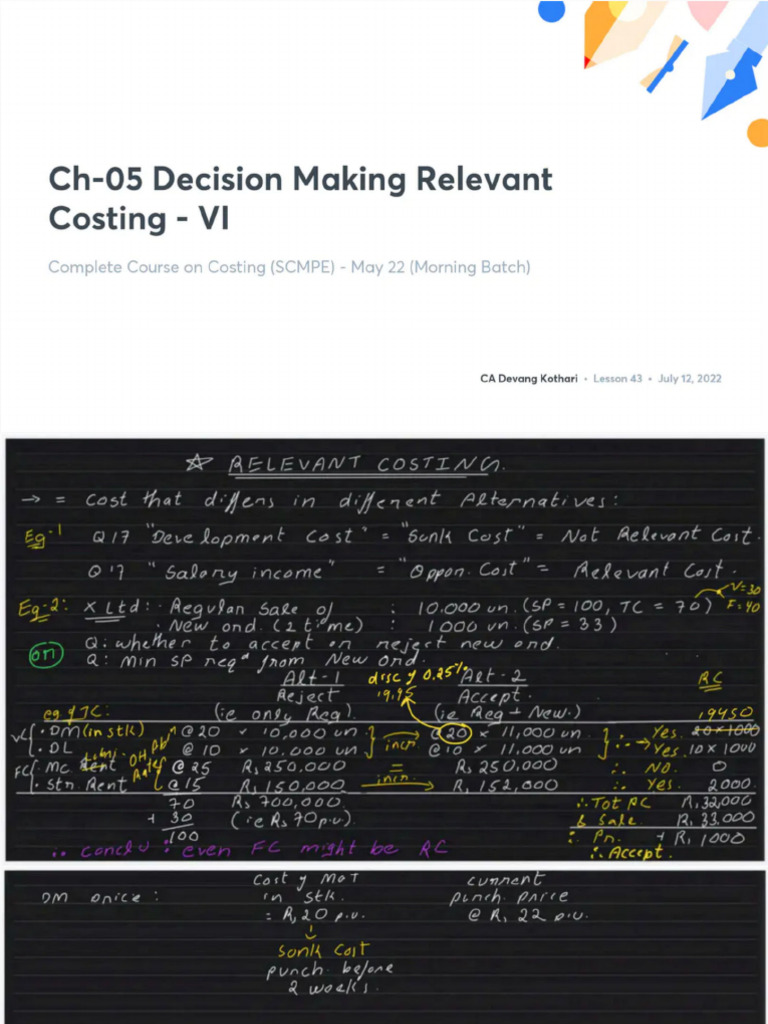 Ch05 Decision Making Relevant Costing VI With Anno | PDF