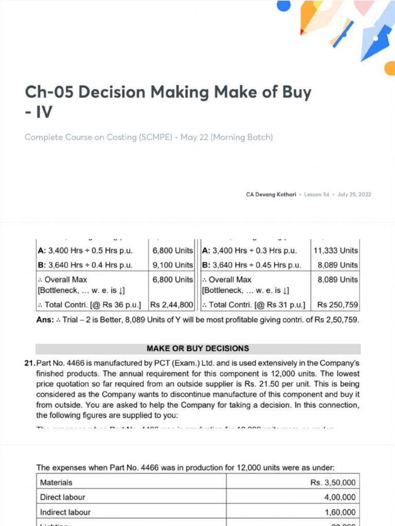 Ch05 Decision Making Make of Buy IV With Anno | PDF