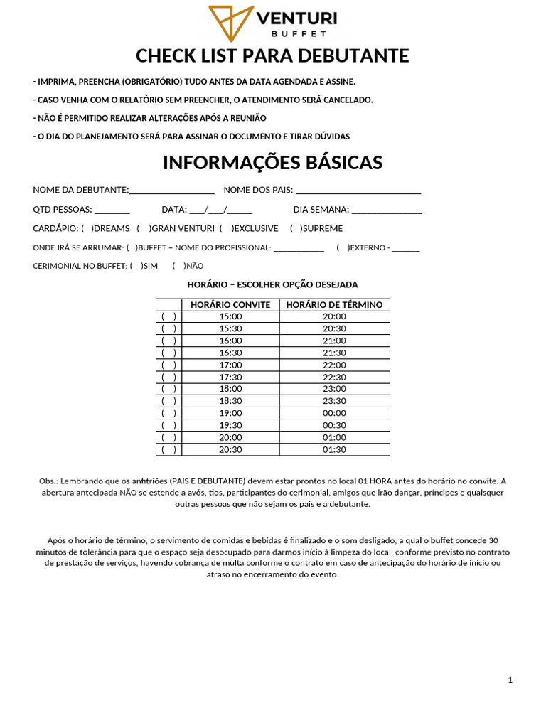 Formulário de Check List - Debutante | PDF