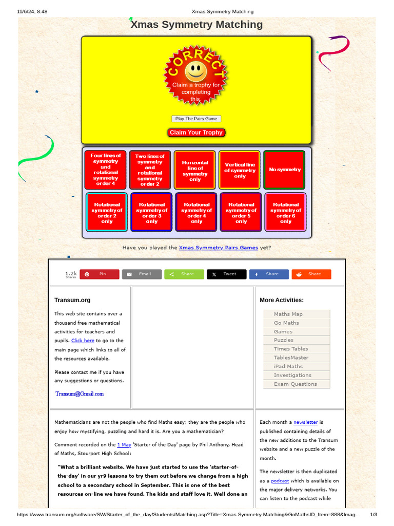 Xmas Symmetry Matching Game | PDF | Mathematics | Learning