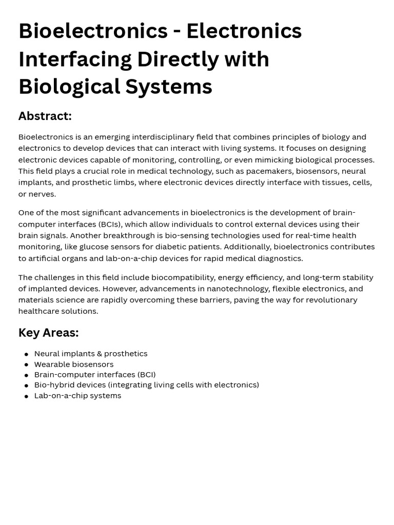 Bioelectronics - Electronics Interfacing Directly With Biological ...
